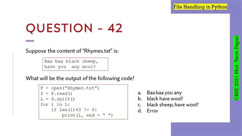 Question 42 Class 12th Cbse 2021 Computer Science Mid Term Paper