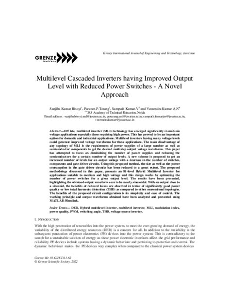 pdf multilevel cascaded inverters having improved output level with