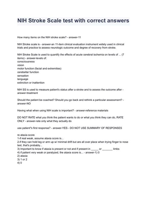 NIH Stroke Scale Test With Correct Answers NIH Stroke Scale Stuvia US