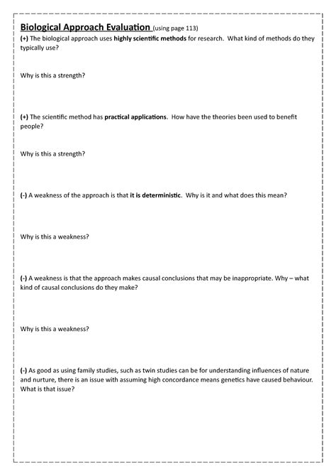 The Biological Approach Evaluation Biological Approach Evaluation