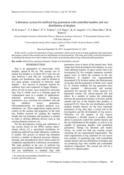Pdf Laboratory System For Artificial Fog Generation With Controlled