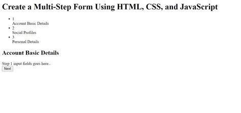 Create Multi Step Form Using Html Css And Javascript