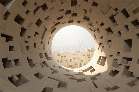 A View Of A Building Through A Circular Hole Perfect For Use In