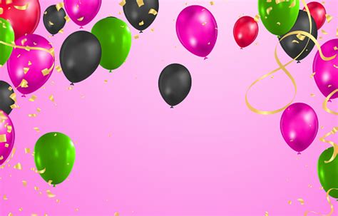 배경에 고립 된 사실적인 다채로운 헬륨 풍선 생일 기념일 축하를위한 파티 장식 프레임 메시지 프레젠테이션 또는 Id 레이아웃 그래픽 템플릿 및 아이디어 3차원 형태에 대한