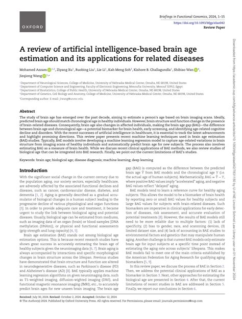 Pdf A Review Of Artificial Intelligence Based Brain Age Estimation And Its Applications For