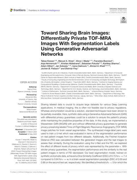 Pdf Toward Sharing Brain Images Differentially Private Tof Mra Images With Segmentation