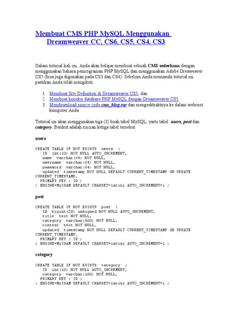 Membuat Cms Php Mysql Menggunakan Dreamweaver Cc Pdf
