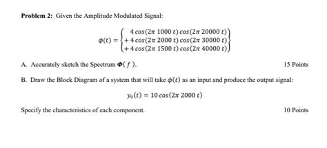 Solved Problem Given The Amplitude Modulated Signal Chegg