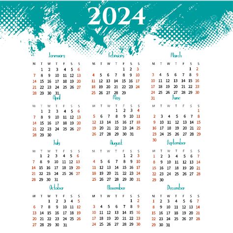 2024 Calendar Green Splash Ink Simple Vector 2024 Calendar Simple