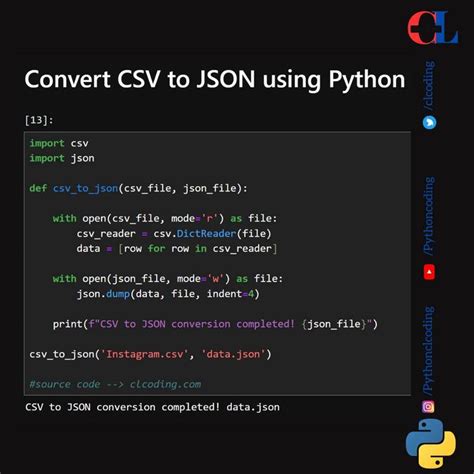 Python Coding On Instagram Convert Csv To Json Using Python Learn