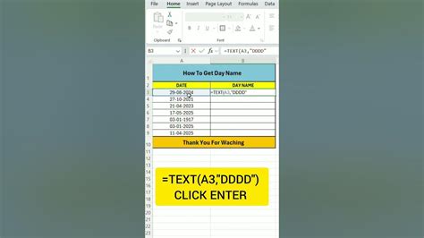 How To Get Day Name In Excel Excelworld Excelformula Excelshorts