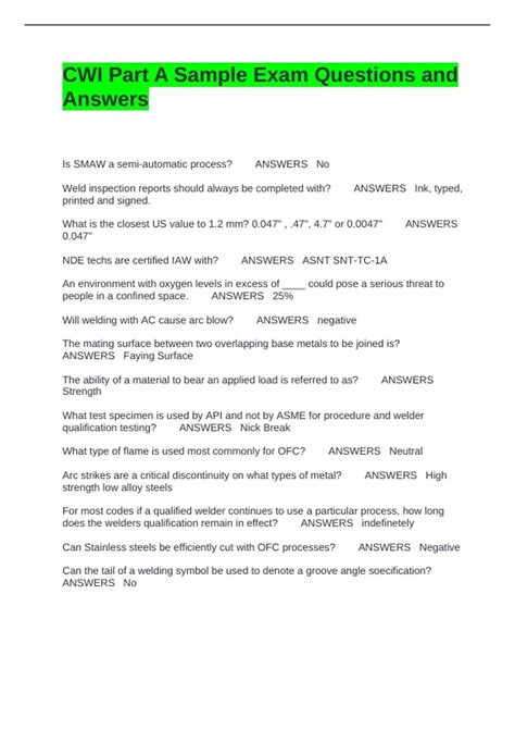 Cwi Part A Sample Exam Questions And Answers Cwi Stuvia Us