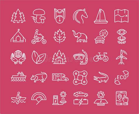 Set Vector Flat Line Icons Ecotourism Stock Illustration Illustration Of Pictogram Linear