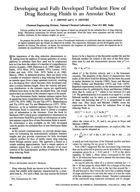 Pdf Developing And Fully Developed Turbulent Flow Of Drag Reducing