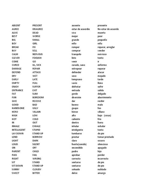 Antónimos Inglés Pdf