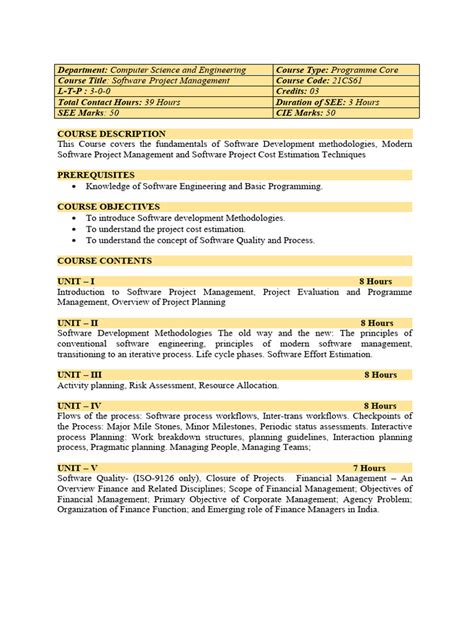 spm syllabus pdf software development process project management