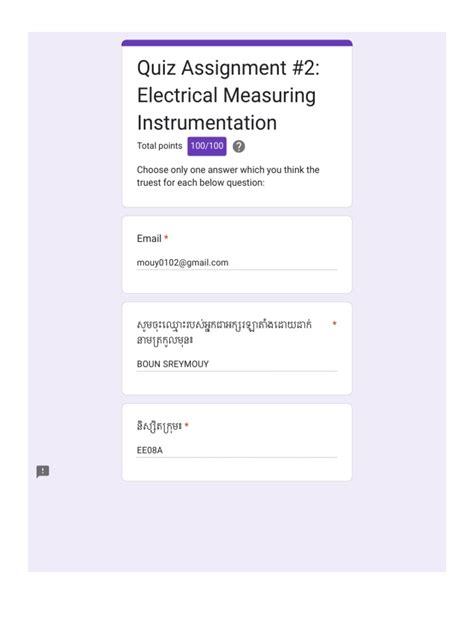 Quiz Assignment 2 Electrical Measuring Instrumentation Pdf Pdf Transformer Voltage