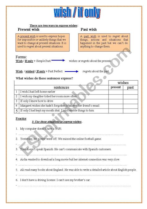 wish if only conditional type 3 esl worksheet by lantern4all