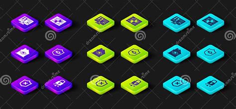 Set Shield With Cross Mark Cyber Security House Eye Scan And Brick Wall And Create Account