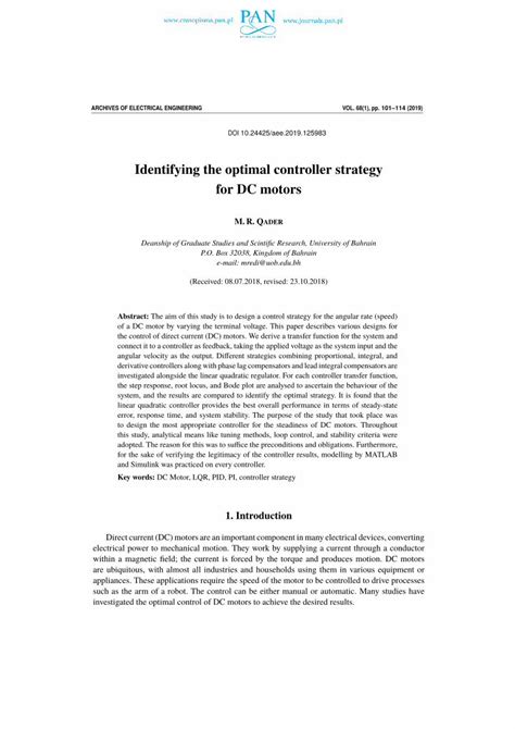 Pdf Identifying The Optimal Controller Strategy For Dc Motors