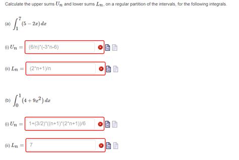 Solved Calculate The Upper Sums Un And Lower Sums Ln On A