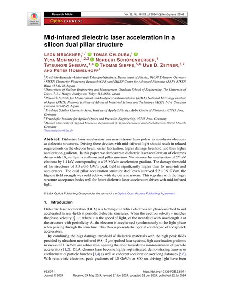 Pdf Mid Infrared Dielectric Laser Acceleration In A Silicon Dual