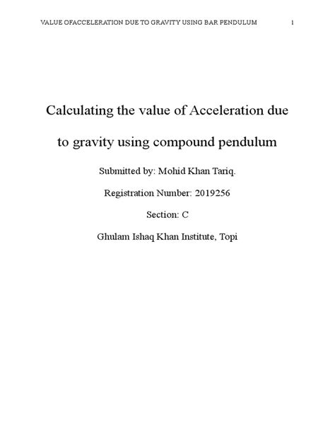 How To Find Acceleration Due To Gravity Using Compound Pendulum Pdf