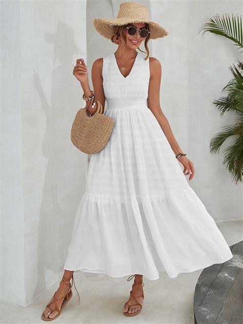 Shirred Waist Tie Back Ruffle Hem Dress Cotton Dress Summer Cute