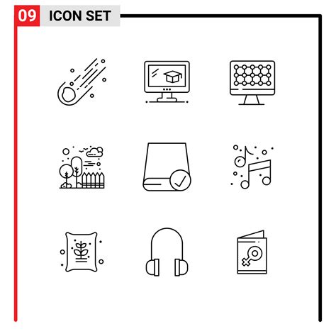 Stock Vector Icon Pack Of 9 Line Signs And Symbols For Devices Computers Computer Park City