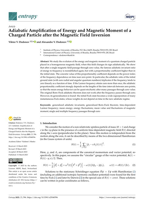 PDF Adiabatic Amplification Of Energy And Magnetic Moment Of A Charged Particle After The