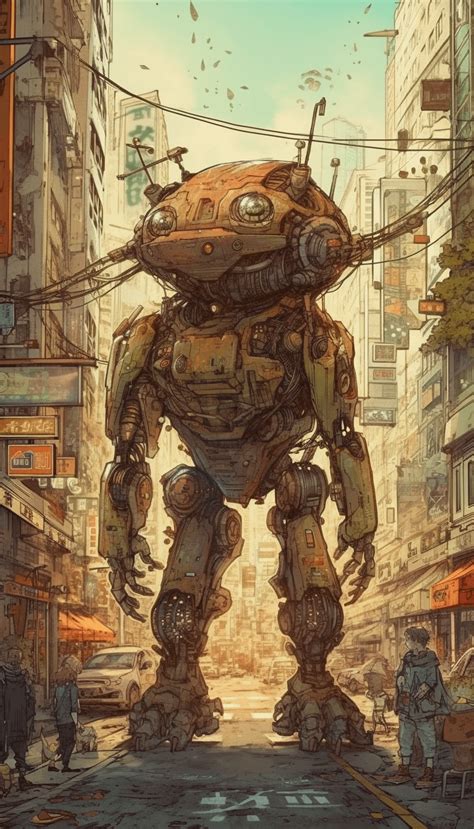 Asked For Giant Street Robot In Kim Jung Gi Rip Art Style R Midjourney