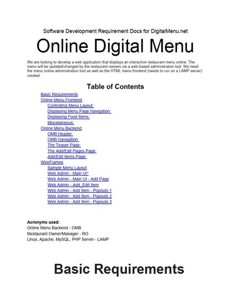 Onlinemenu Requirementdocs Pdf World Wide Web Internet And Web Onlinemenu Requirementdocs Pdf World Wide Web Internet And Web