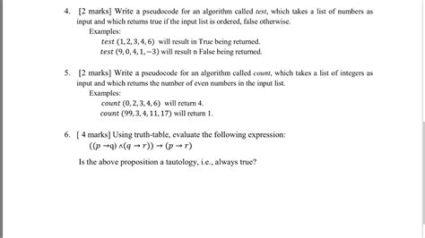 Solved 4 2 Marks Write A Pseudocode For An Algorithm