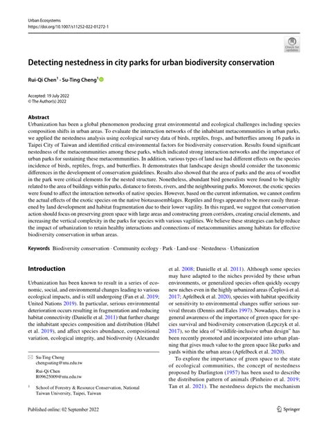 Pdf Detecting Nestedness In City Parks For Urban Biodiversity Conservation