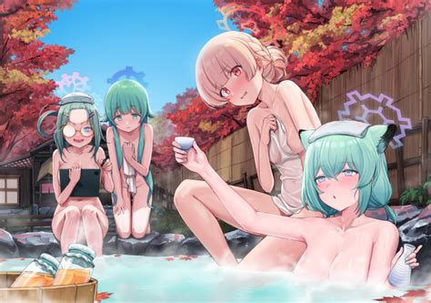 Kuro Zhurunbo Meru Blue Archive Meru Hot Spring Blue Archive Momiji Blue Archive