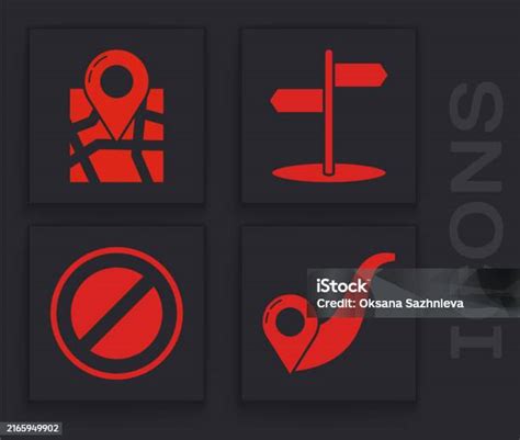 경로 위치 위치 마커가 있는 접힌 지도 도로 교통 표지판 및 정지 표지판 아이콘을 설정합니다 벡터 거리에 대한 스톡 벡터 아트 및 기타 이미지 Istock