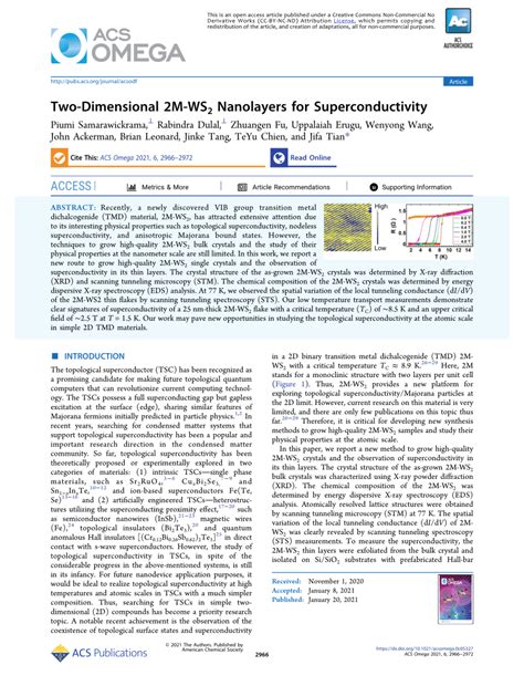 Pdf Two Dimensional 2m Ws 2 Nanolayers For Superconductivity