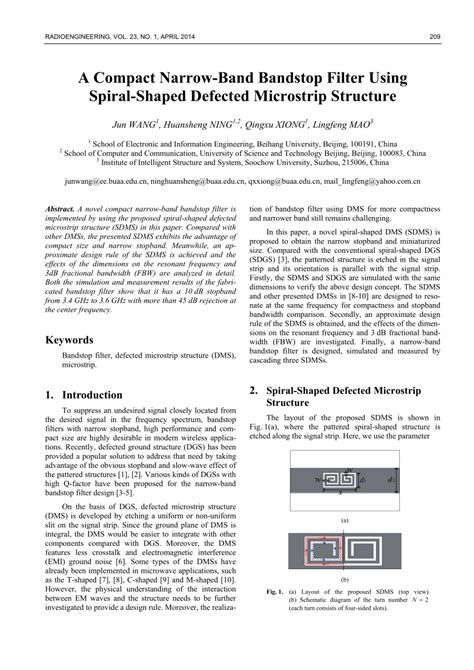 Pdf A Compact Narrow Band Bandstop Filter Using Spiral Shaped Defected Microstrip Structure