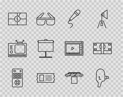 Set Line Remote Control Retro Cinema Camera Microphone Cinema Ticket Old Film Movie