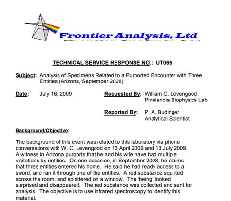 Arizona 1998 Analysis Of Specimens Related To A Purported Encounter With Three Entities R