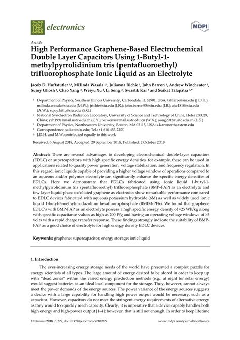 Pdf High Performance Graphene Based Electrochemical Double Layer