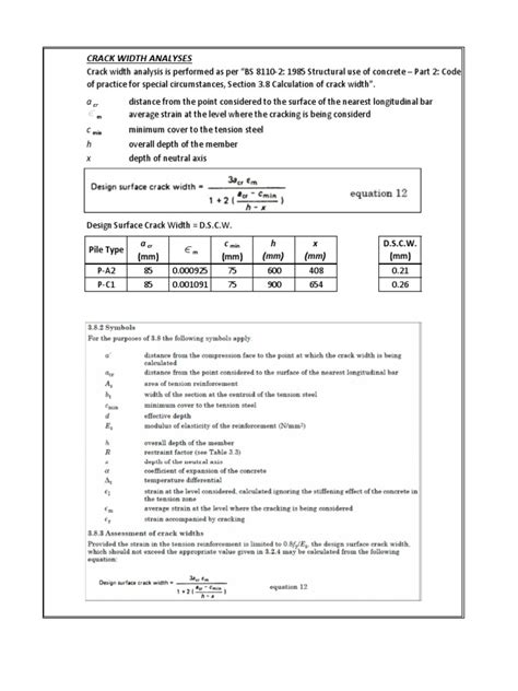 Crack Width Analysis As Per Bs 8110 2 1985 Structural Use Of Concrete
