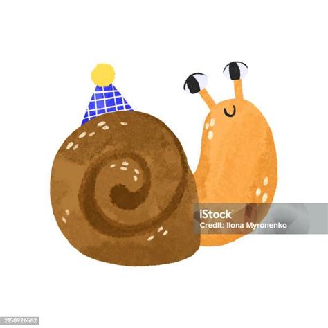 해저 세계 생일을 축하하는 축제 모자를 쓴 쾌활한 달팽이의 어린이 그림 깊은 수중 오세아니아 고립 된 배경에 어린이 손으로 그린 만화 그림 0명에 대한 스톡 벡터 아트 및