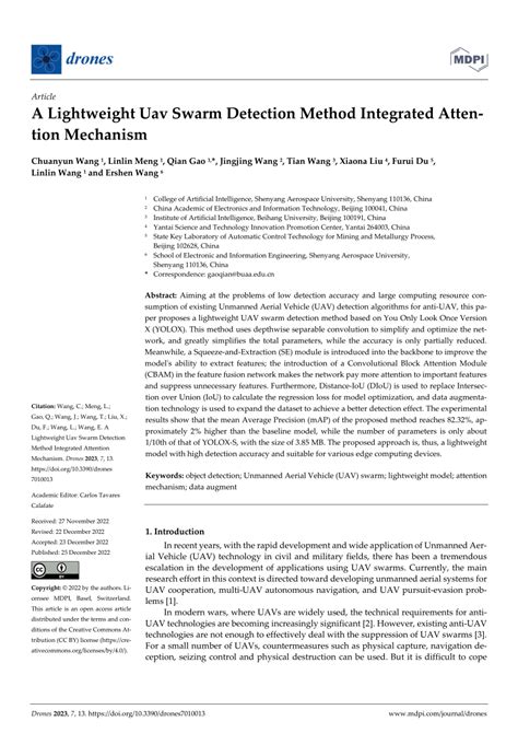 pdf a lightweight uav swarm detection method integrated attention