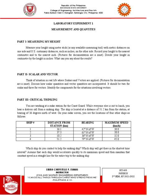Sci 403 Laboratory Experiment No 1 Pdf Euclidean Vector Distance