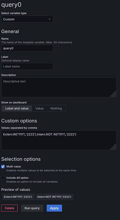 Custom Variables Containing Sql Where Clause Dashboards Grafana