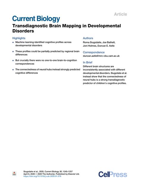 Transdiagnostic Brain Mapping In Developmental Disorders 2020