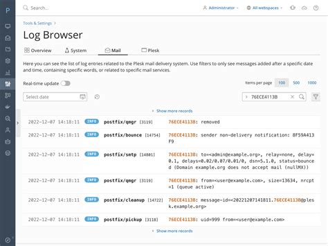 Log Browser Extension Plesk