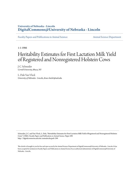 Pdf Heritability Estimates For First Lactation Milk Yield Of Registered And Nonregistered