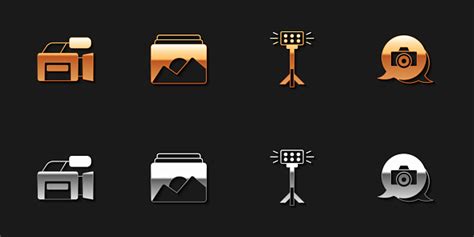 시네마 카메라 사진 프레임 스튜디오 전구 소프트박스 및 아이콘을 설정합니다 벡터 겉창에 대한 스톡 벡터 아트 및 기타 이미지 겉창 공란 광학 기기 Istock